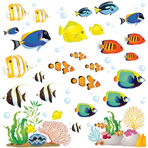 DECOWALL DS-8035 Coral Reef Fish Kids Wall Stickers Wall Decals Peel and Stick Removable Wall Stickers for Kids Nursery Bedroom Living Room (Small) décor