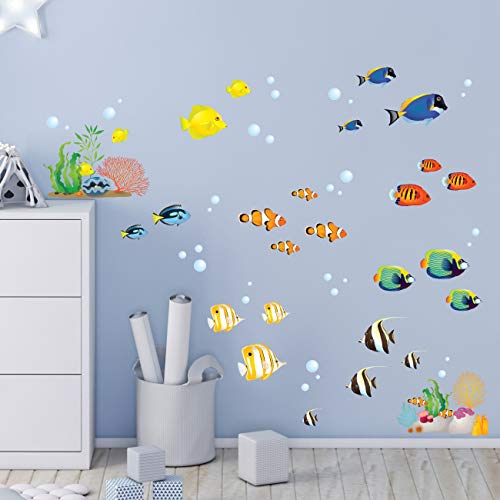 DECOWALL DS-8035 Coral Reef Fish Kids Wall Stickers Wall Decals Peel and Stick Removable Wall Stickers for Kids Nursery Bedroom Living Room (Small) décor