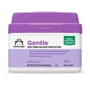 amazon brand - mama bear gentle baby formula milk-based powder with iron, complete nutrition, easy to digest, 21.5 ounce