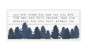 the kids room by stupell you are loved for the precious son you are navy blue forest wall plaque art, 7x17, multi-color