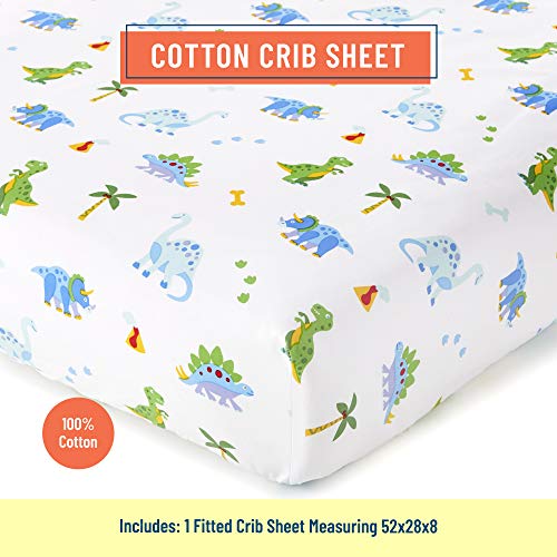 Wildkin Kids 100% Cotton Fitted Crib Sheet for Boys and Girls, Crib Sheets Measures 52 x 28 x 8 Inches, Kids Crib Sheets with Super Soft and Breathable Material (Dinosaur Land)