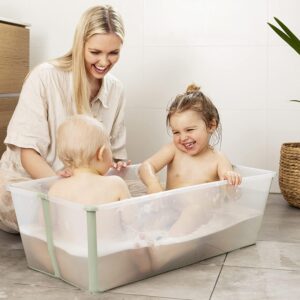 Stokke Flexi Bath X-Large, White - Spacious Foldable Baby Bathtub - Lightweight & Easy to Store - Convenient to Use at Home or Traveling - Best for Ages 0-6