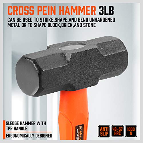 HORUSDY 5-Piece Hammer Set, 16oz Ball Pein Hammer | 32oz Ball Pein Hammer | 32oz Rubber Mallet | 3lb Sledge Hammer | 3lbCross Peen Hammer