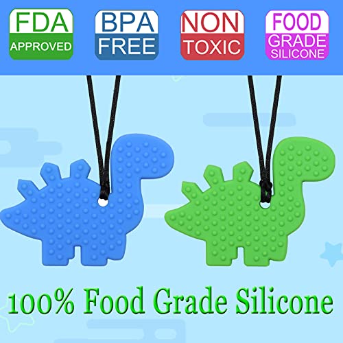 Chew Necklaces for Sensory Kids, Silicone Dinosaur Chewy Toys for Boys with Autism, ADHD, SPD, Chewing Necklaces for Anxiety, Reduce Fidgeting for Children