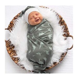 giggle angel Baby Boy Receiving Blanket Swaddle Blanket Newborn Wrap Sack Headband Set -Dinosaur Pattern