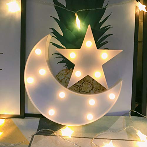 QiaoFei Decorative Moon-Star Night Light,Cute LED Nursery Night Lamp Gift-Marquee Moon-Star Sign for Birthday Party,Baby Shower,Kids Room, Living Room Decor(White)