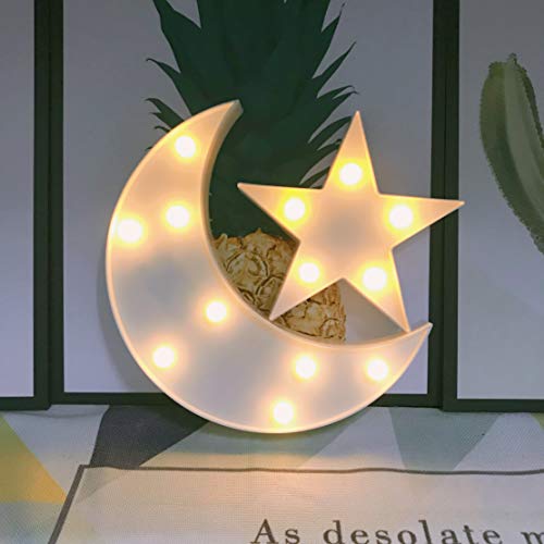 QiaoFei Decorative Moon-Star Night Light,Cute LED Nursery Night Lamp Gift-Marquee Moon-Star Sign for Birthday Party,Baby Shower,Kids Room, Living Room Decor(White)