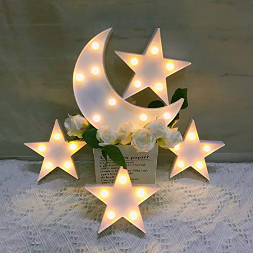 QiaoFei Decorative Moon-Star Night Light,Cute LED Nursery Night Lamp Gift-Marquee Moon-Star Sign for Birthday Party,Baby Shower,Kids Room, Living Room Decor(White)