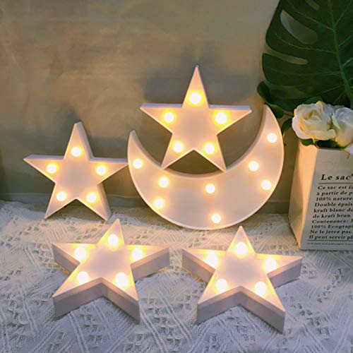 QiaoFei Decorative Moon-Star Night Light,Cute LED Nursery Night Lamp Gift-Marquee Moon-Star Sign for Birthday Party,Baby Shower,Kids Room, Living Room Decor(White)