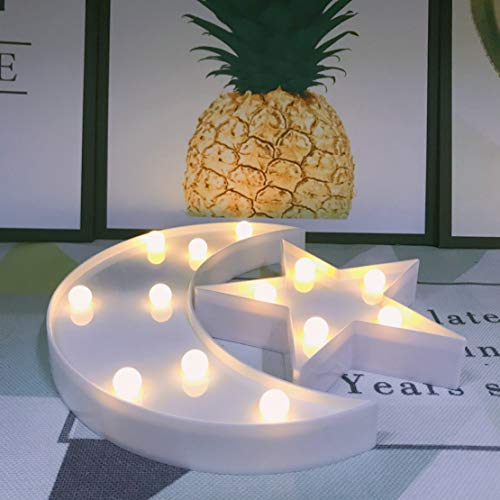 QiaoFei Decorative Moon-Star Night Light,Cute LED Nursery Night Lamp Gift-Marquee Moon-Star Sign for Birthday Party,Baby Shower,Kids Room, Living Room Decor(White)