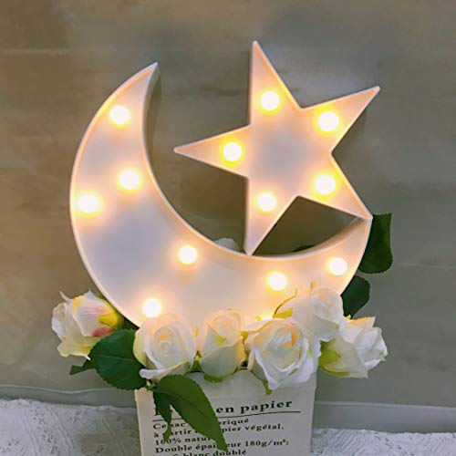 QiaoFei Decorative Moon-Star Night Light,Cute LED Nursery Night Lamp Gift-Marquee Moon-Star Sign for Birthday Party,Baby Shower,Kids Room, Living Room Decor(White)