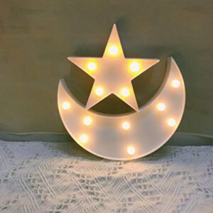 QiaoFei Decorative Moon-Star Night Light,Cute LED Nursery Night Lamp Gift-Marquee Moon-Star Sign for Birthday Party,Baby Shower,Kids Room, Living Room Decor(White)