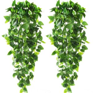 CEWOR 2pcs Artificial Hanging Plants 3.6ft Fake Ivy Vine Fake Ivy Leaves for Wall House Room Patio Indoor Outdoor Home Shelf Office Decor (No Baskets)