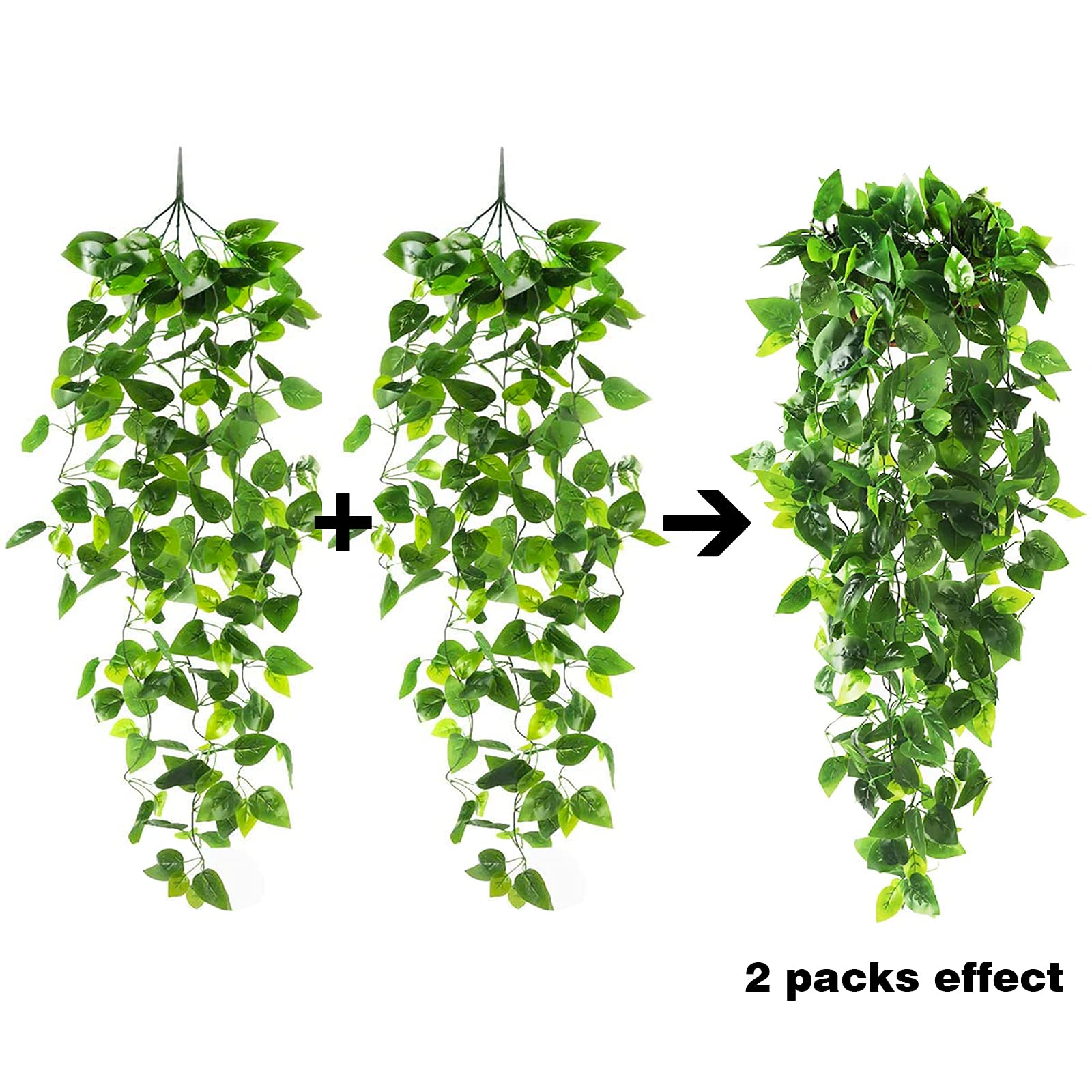 CEWOR 2pcs Artificial Hanging Plants 3.6ft Fake Ivy Vine Fake Ivy Leaves for Wall House Room Patio Indoor Outdoor Home Shelf Office Decor (No Baskets)