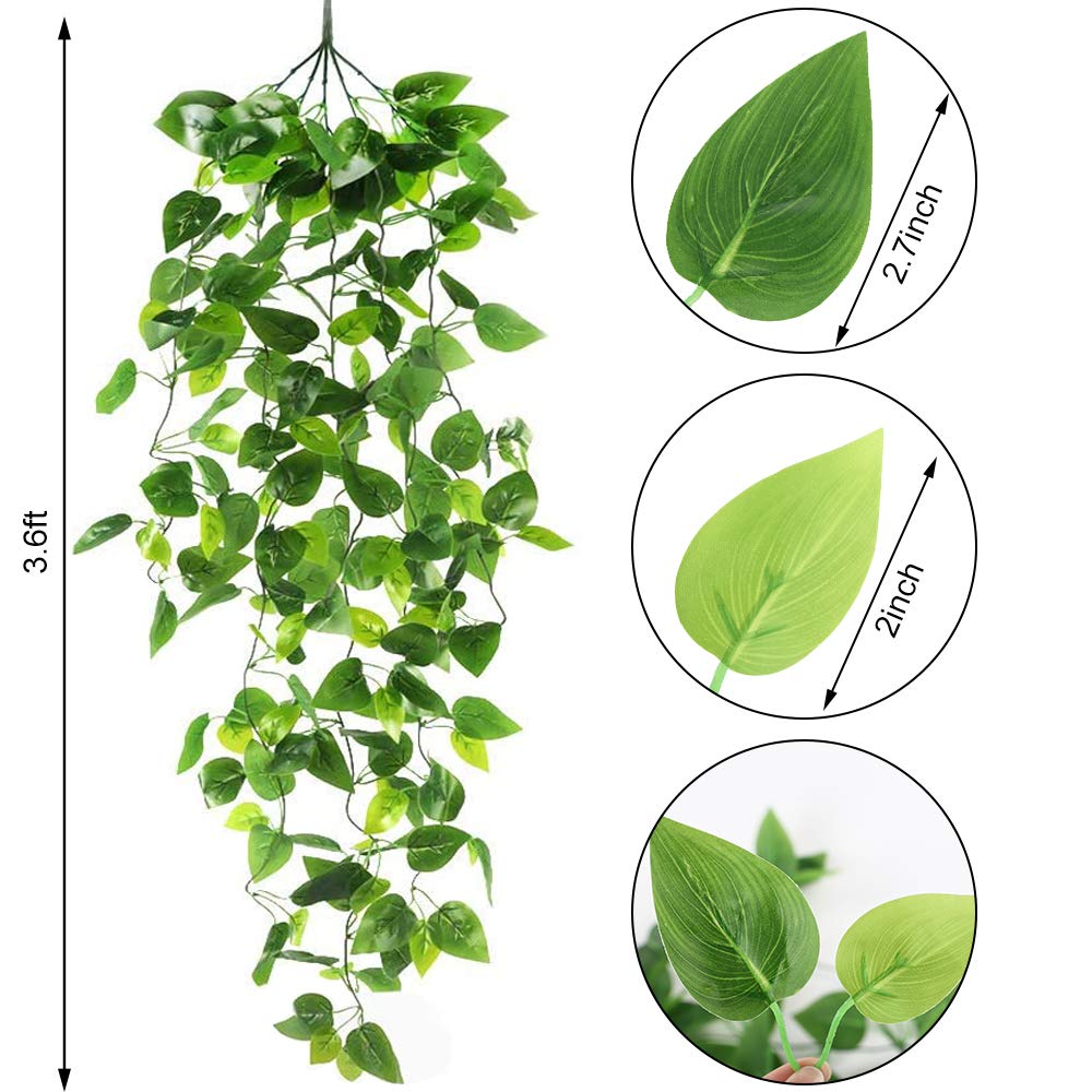 CEWOR 2pcs Artificial Hanging Plants 3.6ft Fake Ivy Vine Fake Ivy Leaves for Wall House Room Patio Indoor Outdoor Home Shelf Office Decor (No Baskets)