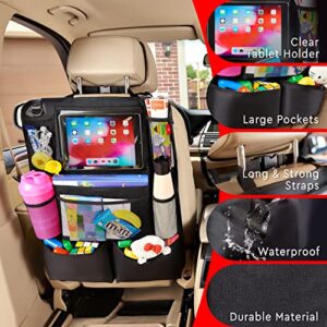 Helteko Backseat Car Organizer, Kick Mats Back Seat Protector with Touch Screen Tablet Holder, Car Back Seat Organizer for Kids, Car Travel Accessories, Kick Mat with 9 Storage Pockets 2 Pack, Black