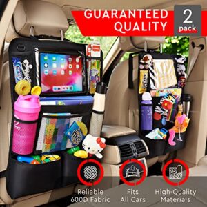 Helteko Backseat Car Organizer, Kick Mats Back Seat Protector with Touch Screen Tablet Holder, Car Back Seat Organizer for Kids, Car Travel Accessories, Kick Mat with 9 Storage Pockets 2 Pack, Black