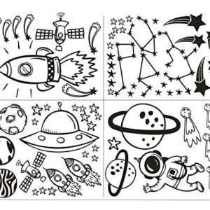 Wall Decor for Boys Room Art Outer Space Star Rockets Planets Stickers Removable Space Wall Decal for Children Bedroom Decoration (Black)