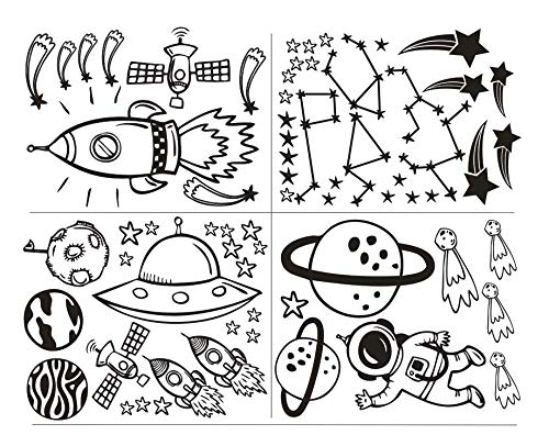 Wall Decor for Boys Room Art Outer Space Star Rockets Planets Stickers Removable Space Wall Decal for Children Bedroom Decoration (Black)