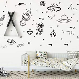 Wall Decor for Boys Room Art Outer Space Star Rockets Planets Stickers Removable Space Wall Decal for Children Bedroom Decoration (Black)