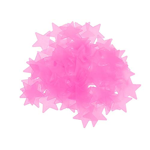 senlinlv 100 pcs 3D Stars Glow in Dark Luminous Wall Stickers for Kids Room Living Room Home Decoration (Pink)