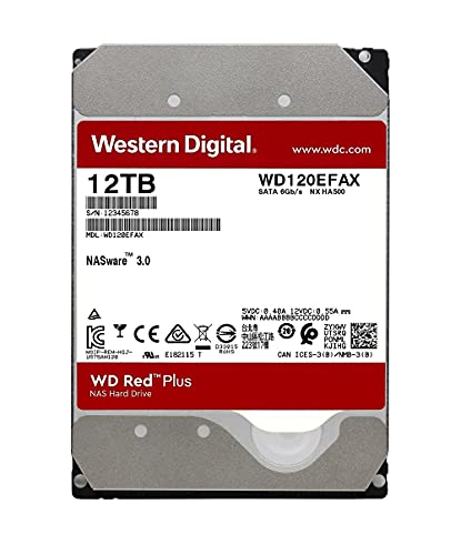 Western Digital 12TB WD Red Plus NAS Internal Hard Drive HDD - 5400 RPM, SATA 6 Gb/s, CMR, 256 MB Cache, 3.5" - WD120EFAX