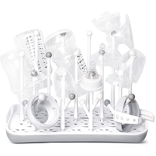 Baby Bottle Drying Rack with Tray, Termichy High Capacity Bottle Dryer Holder for Bottles, Teats, Cups, Pump Parts and Accessories, Gray