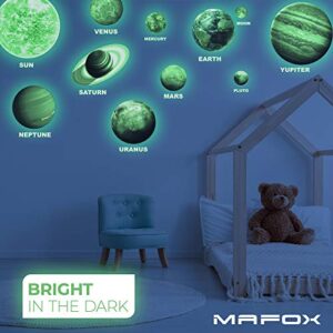 MAFOX Glow in The Dark Planets, Bright Solar System Wall Stickers -Sun Earth Mars and so on,9 Glowing Ceiling Decals for Bedroom Living Room,Shining Space Decoration for Kids for Girls and Boys