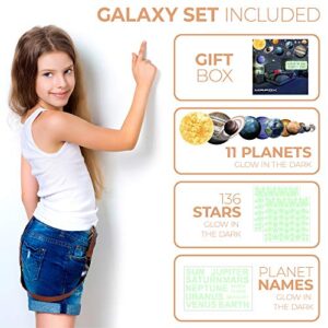 MAFOX Glow in The Dark Planets, Bright Solar System Wall Stickers -Sun Earth Mars and so on,9 Glowing Ceiling Decals for Bedroom Living Room,Shining Space Decoration for Kids for Girls and Boys