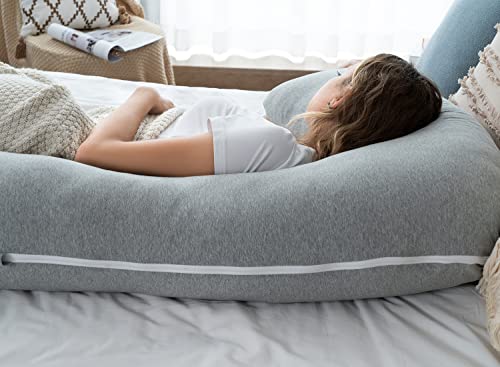 AngQi Body Pregnancy Pillow with Jersey Cover, L Shaped Full Body Pillow for Pregnant Women and Side Sleeping