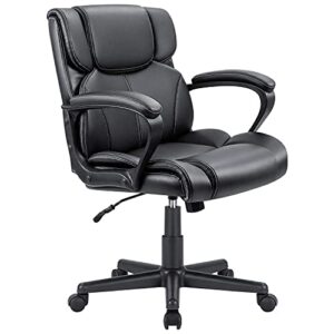 furmax mid back executive office chair swivel computer task chair with armrests,ergonomic leather-padded desk chair with lumbar support