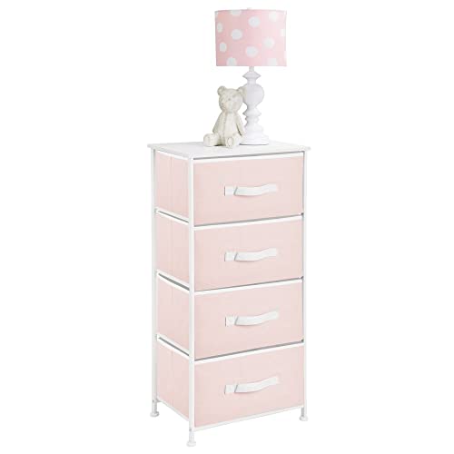 mDesign Tall Dresser Storage Tower Stand with 4 Removable Fabric Drawers - Steel Frame, Wood Top Organizer for Baby, Kid, and Teen Bedroom, Nursery, Playroom, or Dorm - Jane Collection - Pink/White