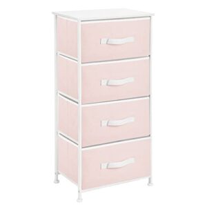 mDesign Tall Dresser Storage Tower Stand with 4 Removable Fabric Drawers - Steel Frame, Wood Top Organizer for Baby, Kid, and Teen Bedroom, Nursery, Playroom, or Dorm - Jane Collection - Pink/White