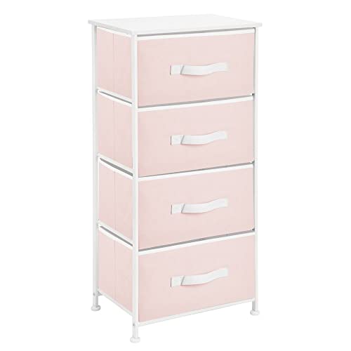 mDesign Tall Dresser Storage Tower Stand with 4 Removable Fabric Drawers - Steel Frame, Wood Top Organizer for Baby, Kid, and Teen Bedroom, Nursery, Playroom, or Dorm - Jane Collection - Pink/White