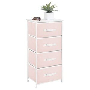 mDesign Tall Dresser Storage Tower Stand with 4 Removable Fabric Drawers - Steel Frame, Wood Top Organizer for Baby, Kid, and Teen Bedroom, Nursery, Playroom, or Dorm - Jane Collection - Pink/White