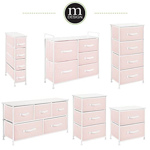 mDesign Tall Dresser Storage Tower Stand with 4 Removable Fabric Drawers - Steel Frame, Wood Top Organizer for Baby, Kid, and Teen Bedroom, Nursery, Playroom, or Dorm - Jane Collection - Pink/White