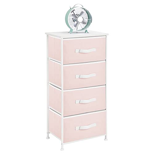 mDesign Tall Dresser Storage Tower Stand with 4 Removable Fabric Drawers - Steel Frame, Wood Top Organizer for Baby, Kid, and Teen Bedroom, Nursery, Playroom, or Dorm - Jane Collection - Pink/White