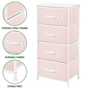 mDesign Tall Dresser Storage Tower Stand with 4 Removable Fabric Drawers - Steel Frame, Wood Top Organizer for Baby, Kid, and Teen Bedroom, Nursery, Playroom, or Dorm - Jane Collection - Pink/White