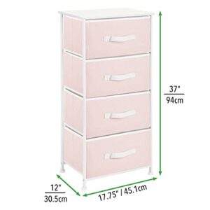 mDesign Tall Dresser Storage Tower Stand with 4 Removable Fabric Drawers - Steel Frame, Wood Top Organizer for Baby, Kid, and Teen Bedroom, Nursery, Playroom, or Dorm - Jane Collection - Pink/White