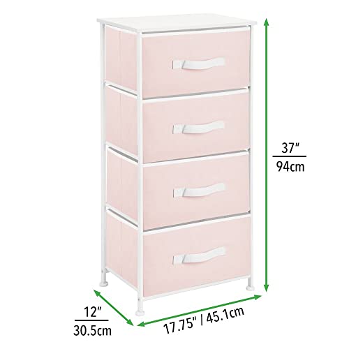 mDesign Tall Dresser Storage Tower Stand with 4 Removable Fabric Drawers - Steel Frame, Wood Top Organizer for Baby, Kid, and Teen Bedroom, Nursery, Playroom, or Dorm - Jane Collection - Pink/White