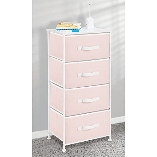 mDesign Tall Dresser Storage Tower Stand with 4 Removable Fabric Drawers - Steel Frame, Wood Top Organizer for Baby, Kid, and Teen Bedroom, Nursery, Playroom, or Dorm - Jane Collection - Pink/White