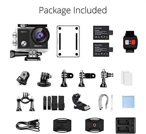 Dragon Touch 4K Underwater HD Action Camera, Vision 3 Pro Touch Screen 20MP 100FT Waterproof Video Camera Adjustable View Angle WiFi Sports Camcorder with Remote Control Helmet Accessories