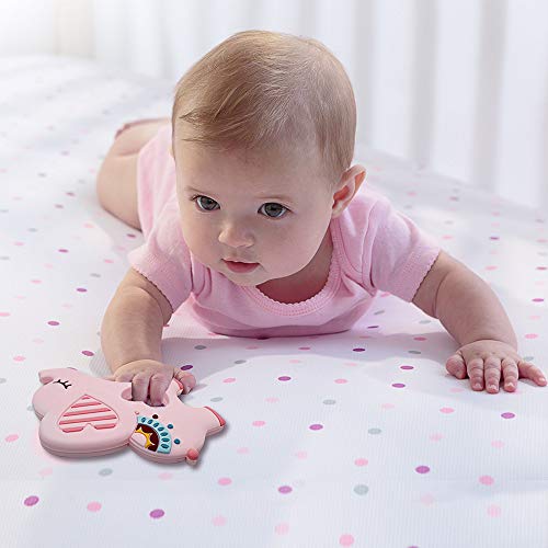 Bigspinach Soft Pink Elephant Teethers for Babies 0-6/6-12 months Silicone Teething Toy Gift for Girls Gum Massager Anxiety Relief Items