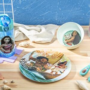 Zak Designs Moana Dinnerware Set Includes Plate, Bowl, Water Bottle, and Utensil Tableware, Made of Durable Material and Perfect for Kids (Moana and Maui, 5 Piece Set, BPA Free)