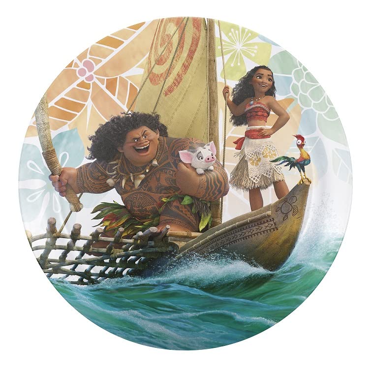 Zak Designs Moana Dinnerware Set Includes Plate, Bowl, Water Bottle, and Utensil Tableware, Made of Durable Material and Perfect for Kids (Moana and Maui, 5 Piece Set, BPA Free)