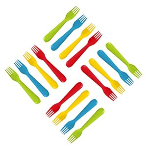 plaskidy plastic kids forks - set of 16 toddler forks bpa free/dishwasher safe kids utensils set brightly colored kid forks flatware set great for kids and toddlers fork