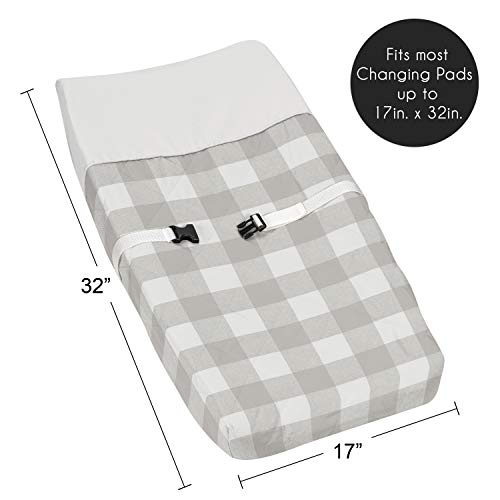 Sweet Jojo Designs Gray and White Rustic Farmhouse Woodland Flannel Unisex Boy or Girl Baby Changing Pad Cover for Grey Buffalo Plaid Check Collection - Country Lumberjack