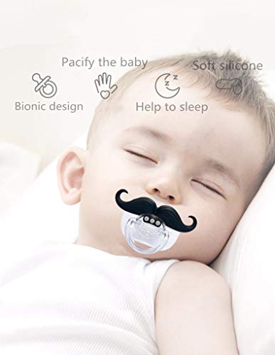 Baby Funny Pacifier Cute Kissable Mustache Pacifier for Babies and Toddlers Unisex - 0-6 Months Baby Orthodontic Mustache Pacifier BPA Free -Pack of 2 Black