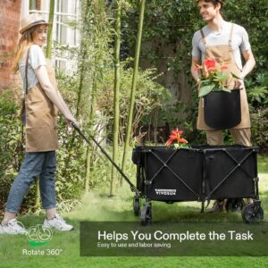 VIVOSUN Heavy Duty Collapsible Folding Wagon Utility Outdoor Camping Garden Cart with Universal Wheels & Adjustable Handle, Black