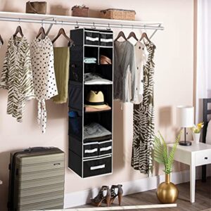 9 Shelf Hanging Closet Organizer with 5 Drawer Organizers, Baby Nursery Closet, Diaper Caddy Organizer, Slotted Storage Baskets, Hanging Drawers, Dorm Room Closet with Foldable Cube Storage Bins